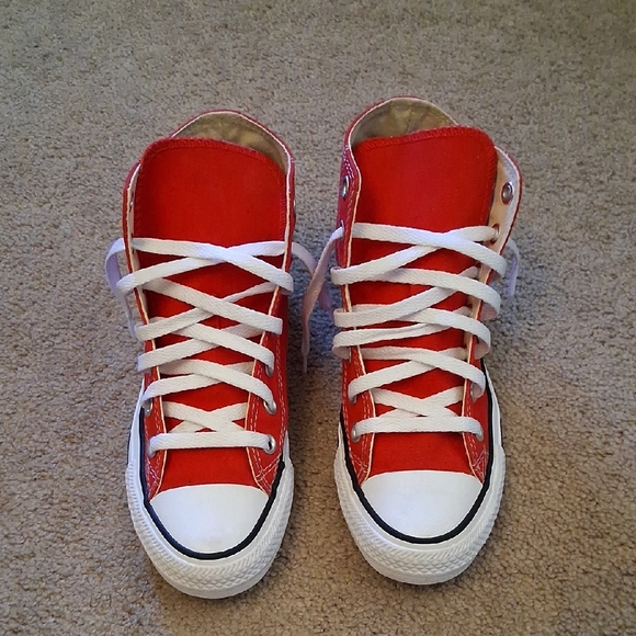 Converse | Shoes | Converse Boys Red And White Hightop Sneakers | Poshmark